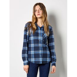 Apricot Damen Karobluse "Waffelstrick-Hemd", blau, Gr. 38, kariert, Strick, Obermaterial: 97% Polyester PES. 3% Elasthan EL., Blusen, mit klassischem