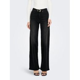 Only Damen Weite Jeans "ONLMADISON BLUSH HW WIDE DNM CRO099 NOOS", schwarz, Gr. M, unifarben, Denim/Jeans, Obermaterial: 82% Baumwolle, 16%