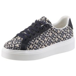 Tommy Hilfiger Damen Plateausneaker "TH CHIC PLATFORM MONOGRAM", Gr. 40, blau, Leder, Textil, Schuhe, Freizeitzeitschuh, Halbschuh, Schn&uuml;rschuh mit