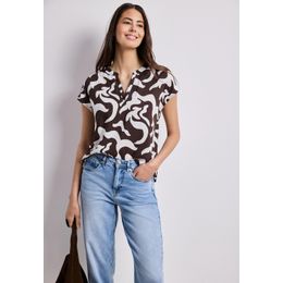 Street One Damen Shirtbluse, braun, Gr. 34, gemustert, Stoff, 100% Viskose, Blusen, mit geschlitztem Rundhalsausschnitt