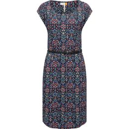 Ragwear Damen Shirtkleid "Lilithe Ikat", blau, Gr. M, Material: 50% Baumwolle, 50% Modal, Kleider, stylisches Damen Sommerkleid mit Tailleng&uuml;rtel