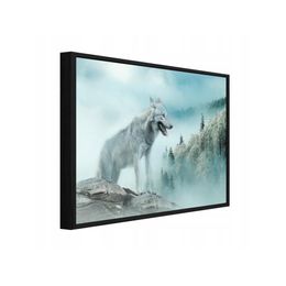 WALLARENA Bild mit Rahmen Wolf in Blau | Gr.: 40 x 30 cm