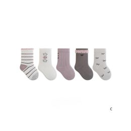 MUNADUNA 5er-Pack Kindersocken mit grauviolettem Schleifen-Motiv | Gr.: 19-22