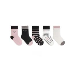 MUNADUNA 5er-Pack Kindersocken mit Hase-Motiv in Rosa-Schwarz | Gr.: 28-30