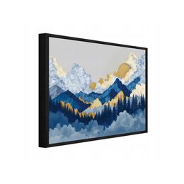 WALLARENA Bild mit Rahmen Berge in Blau | Gr.: 40 x 30 cm