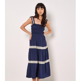 Apricot Damen Spitzenkleid "H&auml;kelspitzen-Stufenkleid", blau, Gr. 34, unifarben, Obermaterial: 100% Viskose CV., Kleider, mit Smokdetails