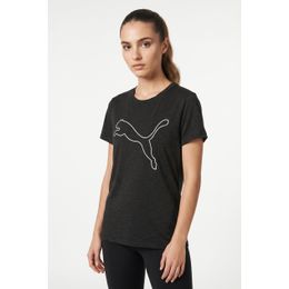 Puma Damen Trainingsshirt "W TAD ESSENTIAL HEATHER LOGO TEE", schwarz, Gr. L, unifarben, Jersey, Obermaterial: 100% Polyester, Shirts, Kurzarm,