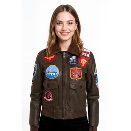 Schwarze A2 Top Gun Leder-Bomberjacke f&uuml;r Damen &ndash; Kimberley