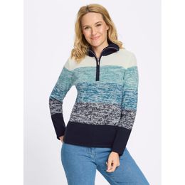 Classic Basics Damen Strickpullover "Troyer-Pullover", blau, Gr. 38, gemustert, gestreift, mehrfarbig, meliert, 100% Polyacryl, Pullover