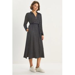 Gestreiftes Midi-Kleid mit Hemdkragen