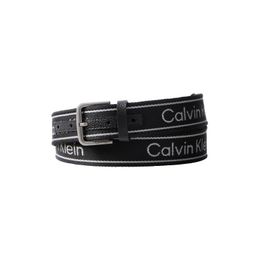 Calvin Klein Herren Stoffg&uuml;rtel "SHORT ROUND BUCKLE WEBBING 35MM", schwarz-wei&szlig;, Gr. 125, unifarben, Web, Kunstfaser, G&uuml;rtel, Regular fit und