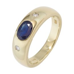 Jobo Damen Diamantring, 52, SI = kleine Einschl&uuml;sse, Diamanten Gelbgold 585, gelb, Diamanten, Gelbgold 585, Fingerringe, 14 Karat 585 Gold mit Saphir