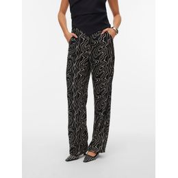 V&eacute;ro Moda VERO MODA Damen Schlupfhose "VMEASY JOY HW WIDE PANTS WVN GA", schwarz, Gr. S, bedruckt, Web, Obermaterial: 100% Viskose, Hosen, Viskose, loose fit