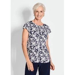 GOLDNER Blaues Shirt ohne Arm aus Slinky in marine / wei&szlig; / gebl&uuml;mt | Gr.: 40