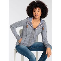 Kangaroos Damen Kapuzensweatjacke, blau, Gr. 44, kontrastfarbene Details, unifarben mit Farbeinsatz, Fleece, Obermaterial: 100% Polyester,