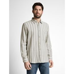 Tom Tailor Herren Langarmhemdgree wei&szlig; big stripe, Gr. XXL, gestreift, Web, Obermaterial: 100% Baumwolle, Hemden, mit Brust Tasche