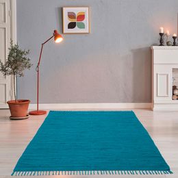 Teppich Theko, B:40cm H:5mm L:60cm, blau, Baumwolle, Wohnzimmer, Teppiche, "Happy Cotton Fleckerl, handgewebt", Flachgewebe, reine Baumwolle,
