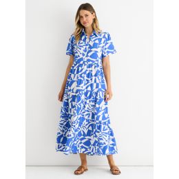 Blaues aztekisches Maxikleid mit &uuml;bergro&szlig;em Smock
