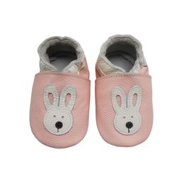 Bemesu Rosa Baby-Leder-Laufschuhe, komfortabel mit rutschfester Sohle - mit Hasenmotiv | Gr.: 22/23