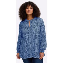 sheego Damen Longbluse, blau, Gr. 50, bedruckt, gebl&uuml;mt, gemustert, mehrfarbig, 100% Viskose, Blusen