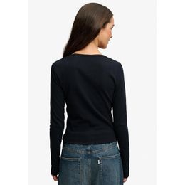 Superdry Damen Cardigan "ATH ESS POINTELLE CARDIGAN"eclipse navy, Gr. M, unifarben, Single Jersey, Obermaterial: 100% Baumwolle, Strickjacken,