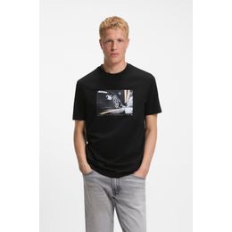 BOSS Orange Herren T-Shirt "Te Motors Regular Fit", schwarz, Gr. S, unifarben, Single Jersey, Obermaterial: 100% Baumwolle, Shirts, Fotodruck, reine