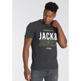 Jack & Jones JACK & JONES Herren T-Shirt "JCOKOMPO Kurzarm-Design mit Print und optimaler Passform", grau, Gr. XS, bedruckt, meliert, Single Jersey, Obermaterial: