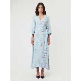 Y.A.S Damen A-Linien-Kleid "YASSAVANNA 3/4 WRAP LONG DRESS S. NOOS", blau, Gr. S, bedruckt, Web, Obermaterial: 100% Viskose, Kleider, Sommerkleid aus