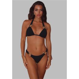 MODA MINX Damen Triangel-Bikini-Top, schwarz, Gr. S, unifarben, 97% Polyamid, 3% Elasthan, Bikini-Oberteile, mit tollem Bindeband