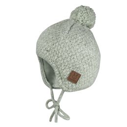 MaxiMo Jungen Bommelm&uuml;tze, gr&uuml;n, Gr. 41, unifarben, Strick, Materialmix, M&uuml;tzen, weiche Wollmischung, Bommel, Bindeband, gef&uuml;ttert