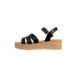 Divine Factory Al&eacute;noa-Sandalen aus Leder mit Keilabsatz Schwarz | Gr.: 39