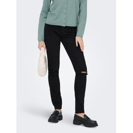 Only Damen Skinny-fit-Jeans "ONLSUMI MID WAIST KNEE DES SK DNM BOX", schwarz, Gr. XL, Destroyed-Effekte, unifarben, Denim/Jeans, Obermaterial: 65%