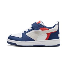Puma M&auml;dchen Sneaker "REBOUND V6 LO AC+ PS", Gr. 28, blau, Synthetik, mehrfarbig, Schuhe, kn&ouml;chelhoher Schnitt, mit Klettverschluss, mit