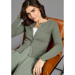 Kangaroos Damen Strickjacke, gr&uuml;n, Gr. 32, Rippstrick, Obermaterial: 50% Baumwolle, 50% Polyacryl, Strickjacken, aus Pointelle-Strick