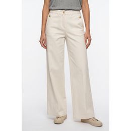 bonprix Damen Webhose, wei&szlig;, Gr. 38, Obermaterial: 97% Baumwolle, 3% Elasthan, Hosen, Wide Leg Schnitt, Loose Fit Passform, mit Schm&uuml;ckkn&ouml;pfen