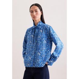 Seidensticker Damen Klassische Bluse, blau, Gr. 44, gemustert, 100% Baumwolle, Blusen, 1/1 Stehkragen Druck