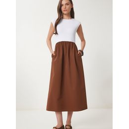 Happiness İstanbul Kleid Damen Gr&ouml;&szlig;e 38 braun / wei&szlig; Sommerkleid