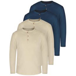 Normani 4x Herren Langarmshirts Neuville in Beige/Beige/Marine/Marine | Gr.: XL