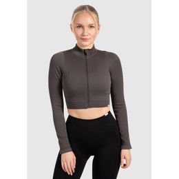 Smilodox Cropjacke Kompression Zeya - Bitte eine Nummer gr&ouml;&szlig;er bestellen in Dunkelgrau | Gr.: XS