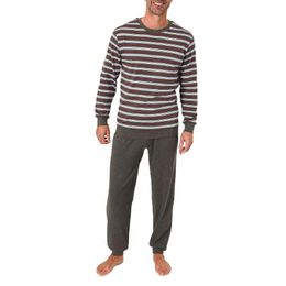 Normann Schlafanzug lang Pyjama B&uuml;ndchen Kuschel interlock in grau-mel. | Gr.: 64/66