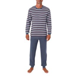 Normann Schlafanzug lang Pyjama B&uuml;ndchen Kuschel interlock in blau-mel. | Gr.: 52