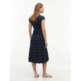 Tommy Hilfiger Damen Polokleid "LYOCELL PQ HENLEY MIDI POLO DRS", blau, Gr. L, gestreift, Jersey, Obermaterial: 65% Lyocell, 32% Baumwolle, 3%