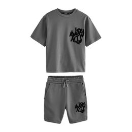 Smallsaints Set: T-Shirt und Shorts 'Orlando' Jungen Gr&ouml;&szlig;e 146 grau / schwarz
