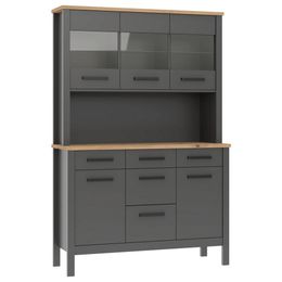 Buffet Aalborg, Anthrazit, Eiche Artisan, Glas, Holzwerkstoff, 5 F&auml;cher, 5 Schublade(n) Schubladen, 130x196x45 cm, K&uuml;chen, K&uuml;chenm&ouml;bel, Buffetschr&auml;nke
