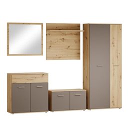 Mid.you Garderobe, Anthrazit, Eiche Artisan, Glas, Holzwerkstoff, 5-teilig, 260x190x35 cm, Garderobe, Garderoben-Sets & Serien, Garderoben-Sets