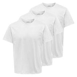 Only & Sons ONLY & SONS Herren Rundhalsshirt "ONSJEFF REG SS TEE 3-PACK OTL", wei&szlig;, Gr. M, unifarben, Jersey, Obermaterial: 60% Baumwolle, 40% Polyester, Shirts