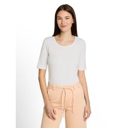 Tom Tailor Damen T-Shirt, wei&szlig;, Gr. XL, unifarben, Single Jersey, Obermaterial: 95% Baumwolle, 5% Elasthan, Shirts, Sommershirt mit tiefem