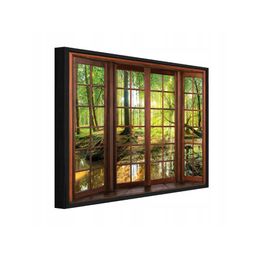 WALLARENA Bild mit Rahmen 3D-Fenster in Gr&uuml;n | Gr.: 120 x 80 cm