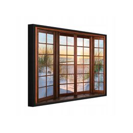 WALLARENA Bild mit Rahmen 3D-Fenster in Beige | Gr.: 40 x 30 cm
