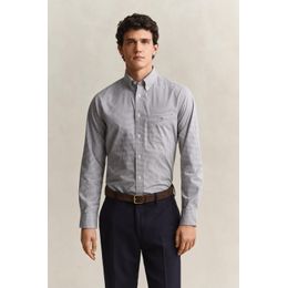 Gant Herren Langarmhemd "REG CLASSIC POPLIN GINGHAM SHIRT", grau, Gr. XXXL, Obermaterial: 100% Baumwolle, Hemden, mit Logostickerei, Baumwoll-Popeline
